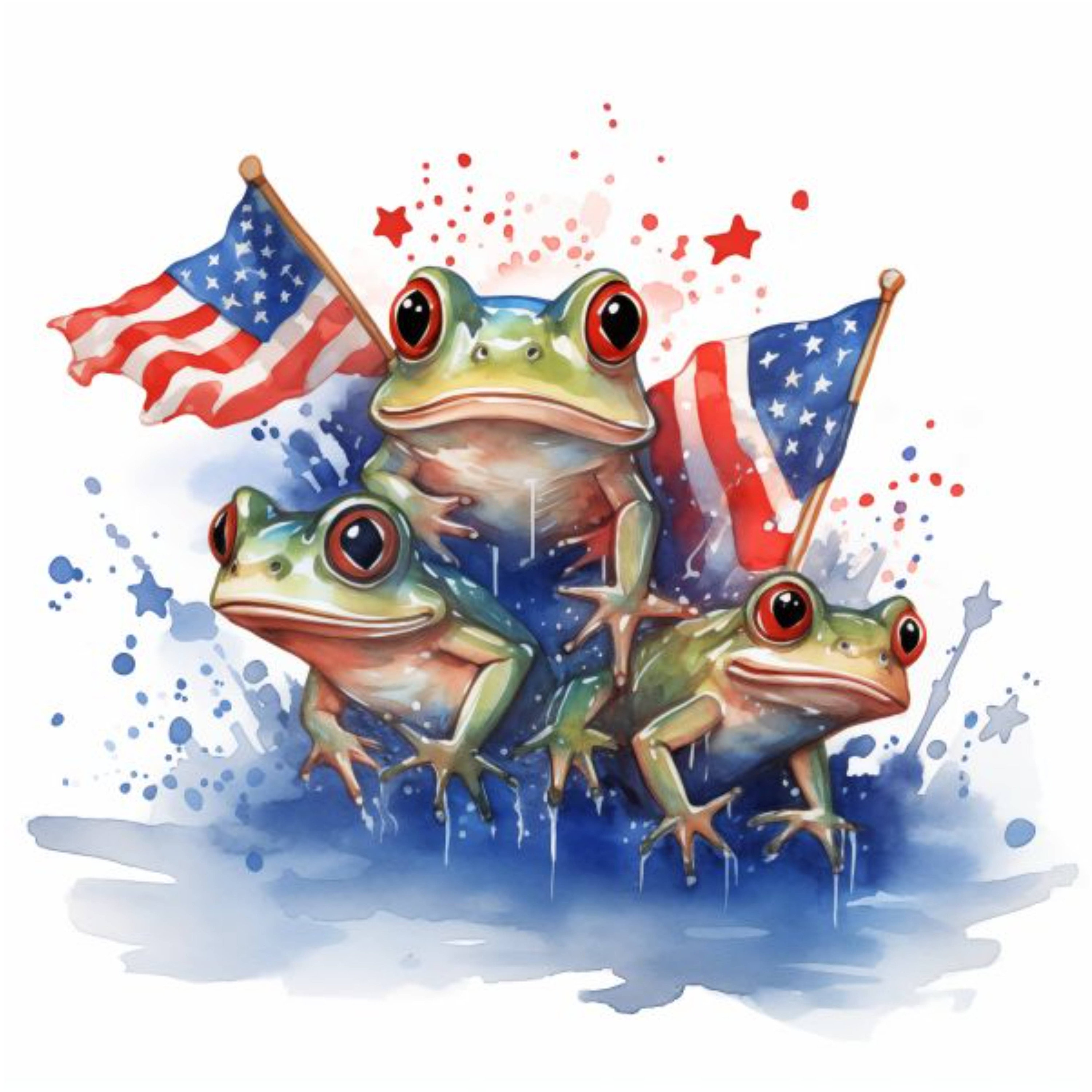 USA Flag Frogs: Digital Clipart for Party Invitations and Junk Journals Ideal for Patriotic ...