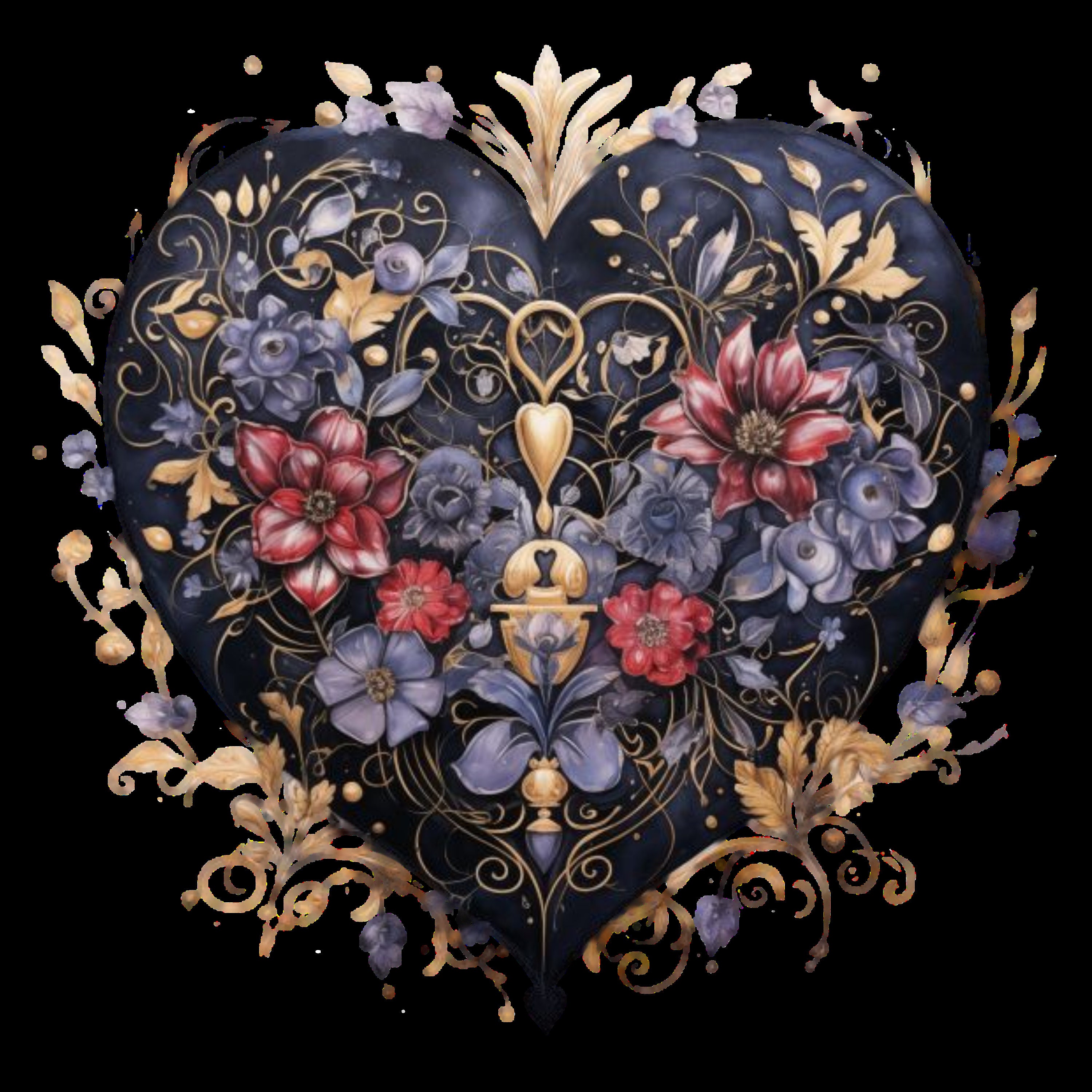 Gothic Heart Clipart Floral Heart Designs High Quality PNG - Etsy