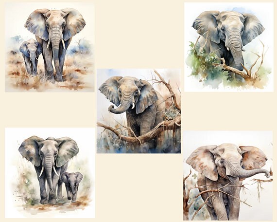 Stunning Watercolor Elephant Clipart Set 18 Powerful Images for ...
