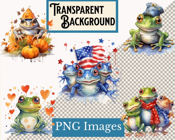 Colorful Frogs Clipart Bundle Fun Watercolor Designs 21 Unique Images ...