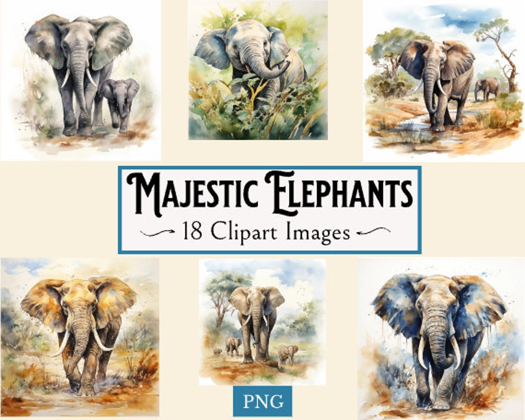 Stunning Watercolor Elephant Clipart Set 18 Powerful Images for ...