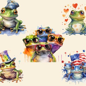 Colorful Frogs Clipart Bundle Fun Watercolor Designs 21 Unique Images ...