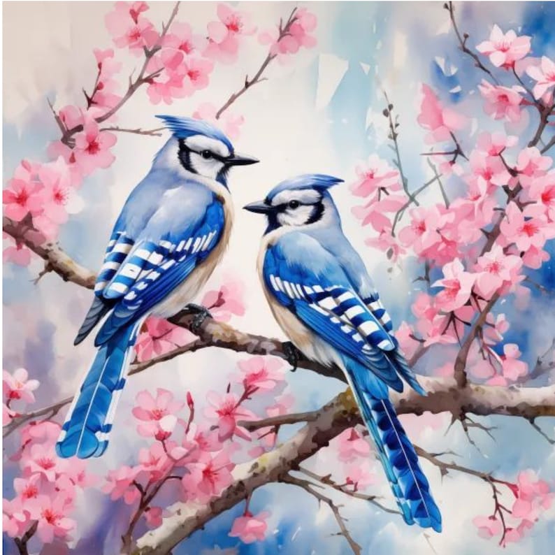 Spring Mating Season in Full Bloom Digital Clipart of Blue Jays in a ...