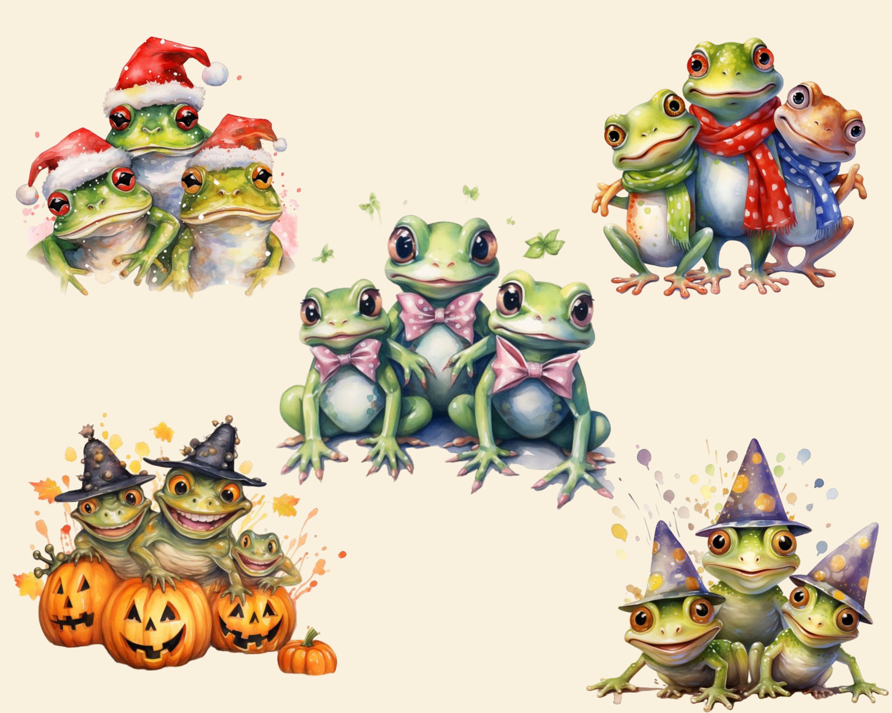 Colorful Frogs Clipart Bundle Fun Watercolor Designs 21 Unique Images ...