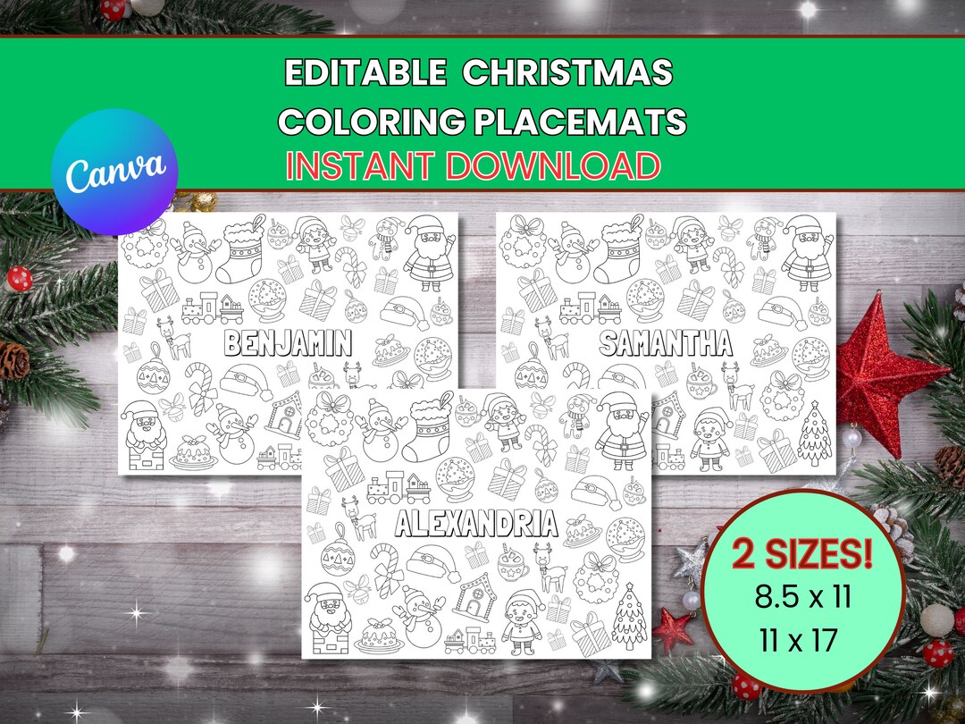 Placemat para colorear de Navidad para niños EDITABLE / Placemat para ...