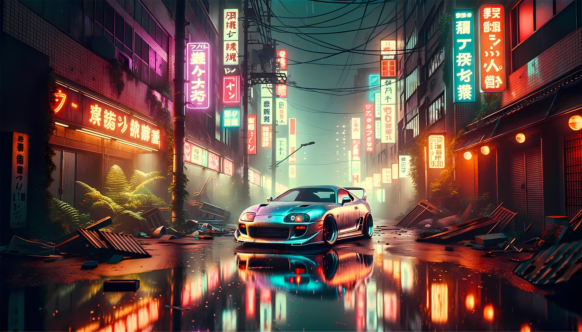 Japanese Neon, Sports Car in Japanese Street Print - Etsy