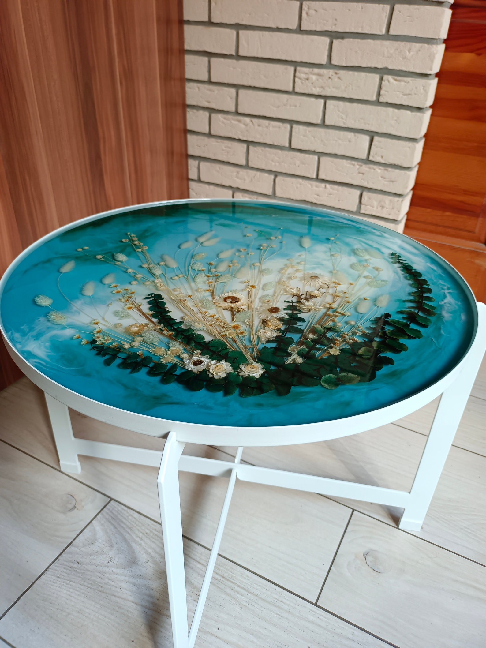 Round Resin Coffee Table With Dried Flowers Handmade Floral Table With ...