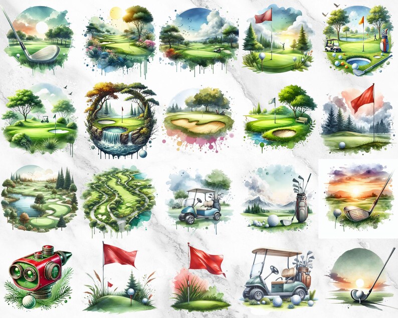 Watercolor Golf Clipart Bundle, 36 Golf PNG Images, Golf Clubs, Golf ...