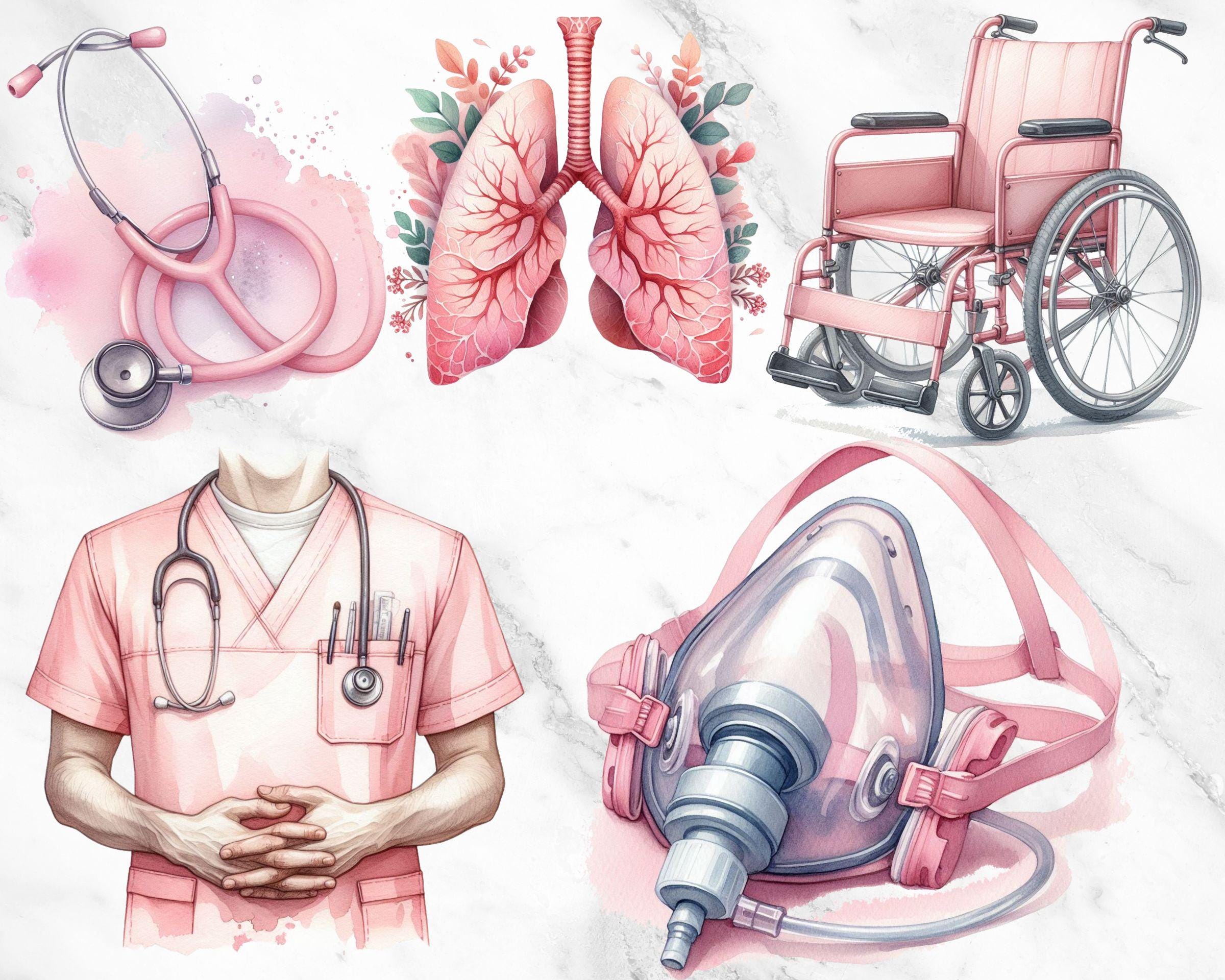 Medical Clipart Bundle, Pink Healthcare Elements PNG, Doctor and Nurse ...
