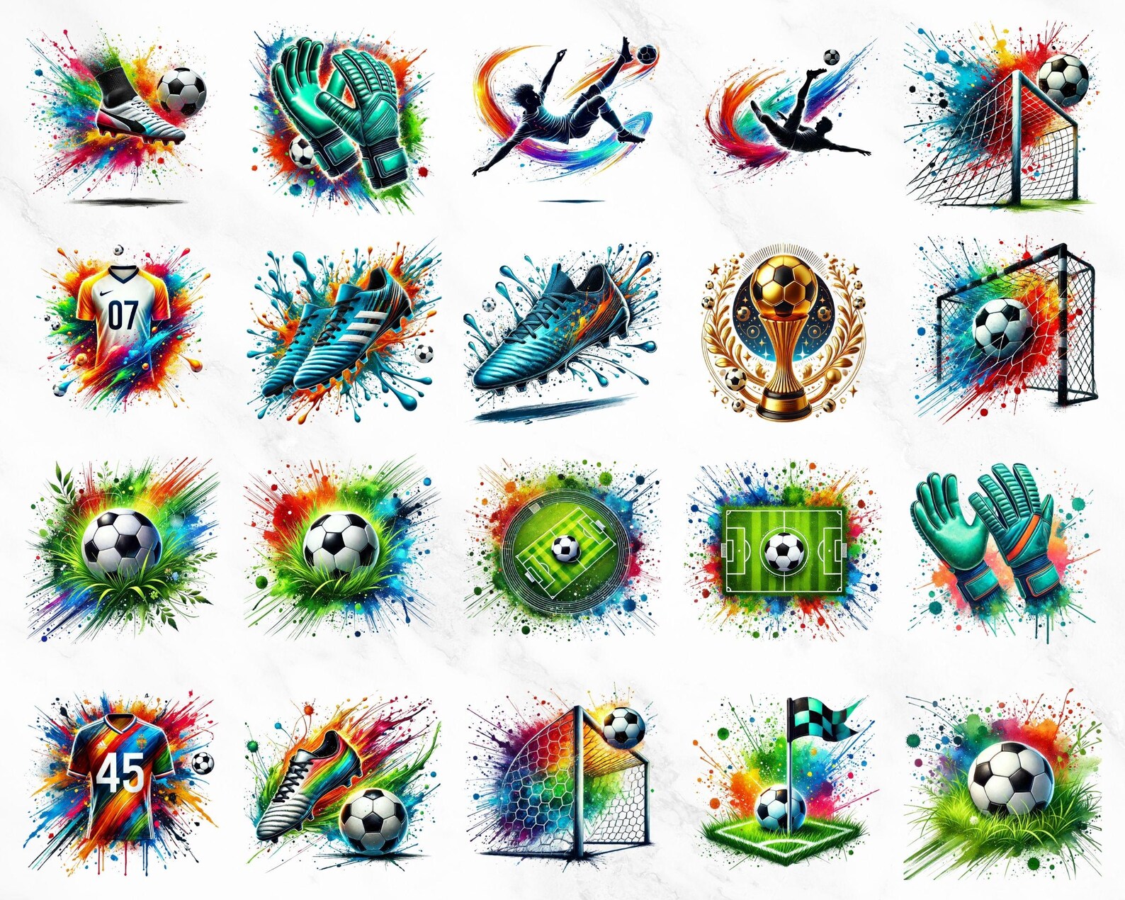 Watercolor Soccer Clipart Bundle, Football Clipart PNG, Soccer Ball and ...