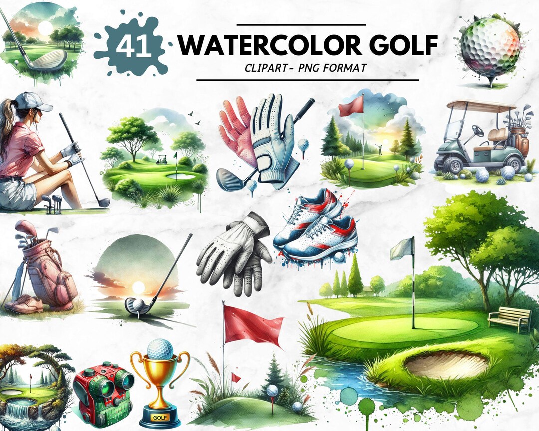 Watercolor Golf Clipart Bundle, 36 Golf PNG Images, Golf Clubs, Golf ...