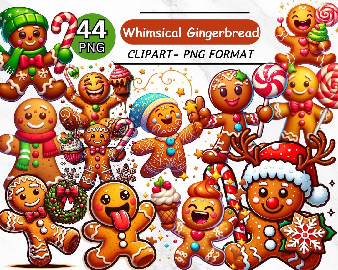 44 Gingerbread Man Clipart Bundle, Christmas Cookie Clipart, Holiday ...