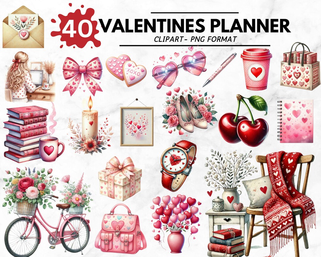 Valentine Planner Clipart, Valentine PNG, Love Letter, Heart, Teddy ...