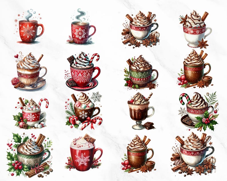 Watercolor Hot Chocolate Clipart, Hot Cocoa PNG, Christmas PNG Clipart ...