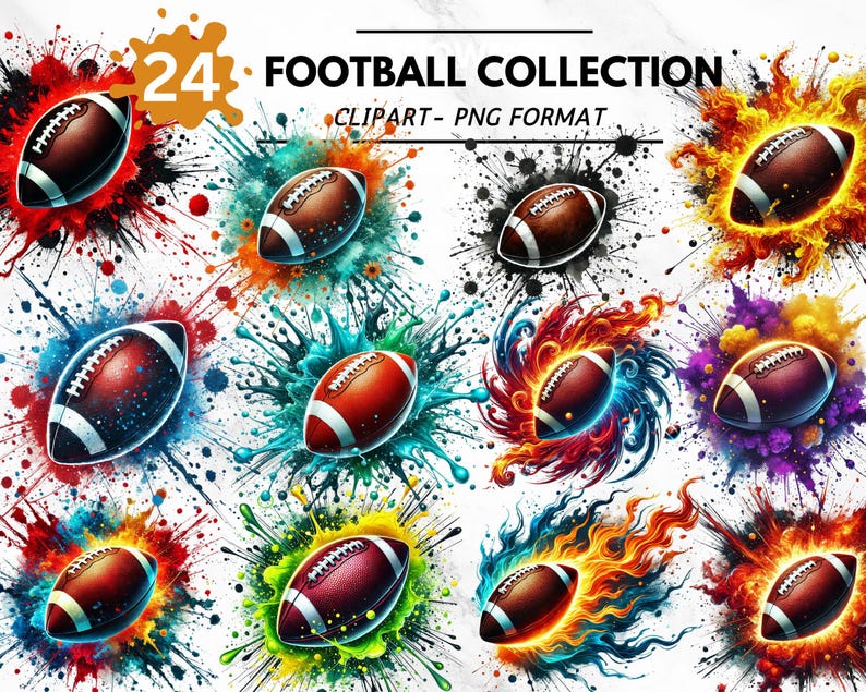 Watercolor Football Clipart, 24 PNG Football Collection, Soccer Clipart ...