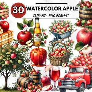 Watercolor Apple Clipart Bundle, Red Apple Clipart, Apple Tree Graphics ...