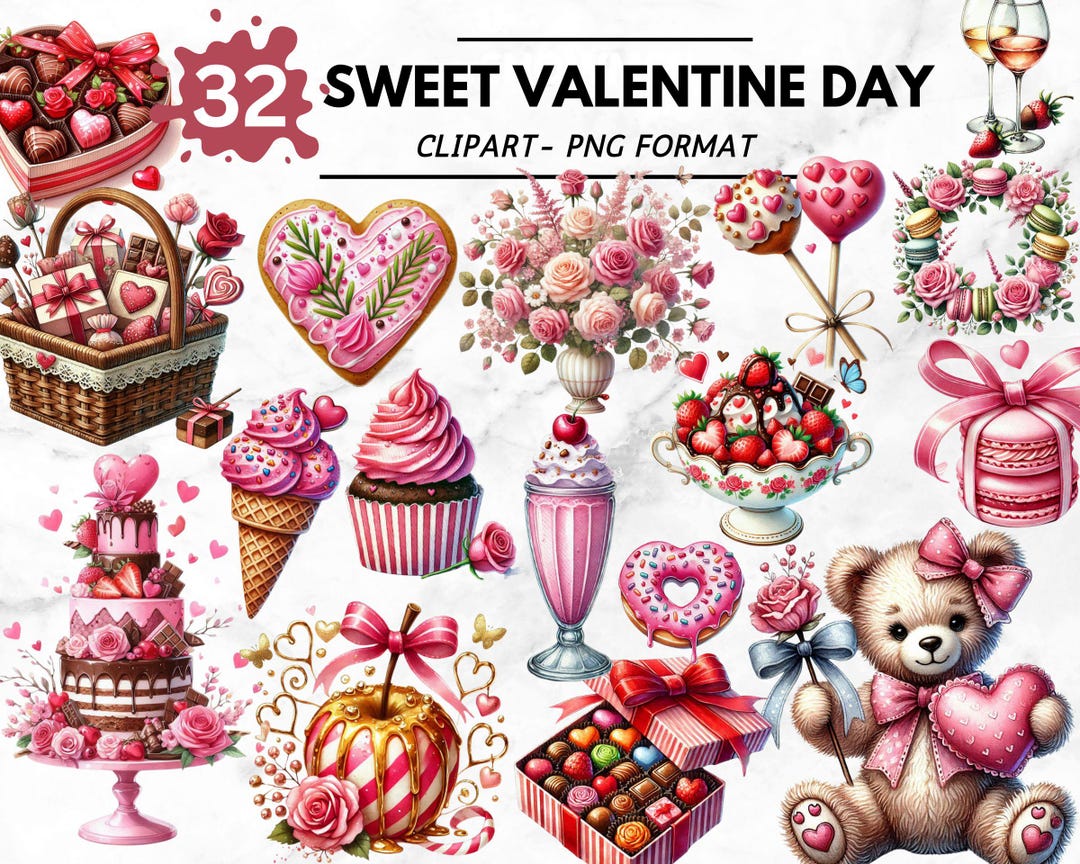 Watercolor Sweet Valentines Day Clipart, Valentine Chocolate Png, Pink ...