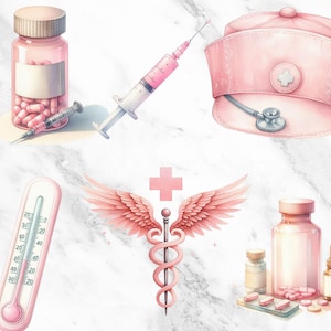 Medical Clipart Bundle, Pink Healthcare Elements PNG, Doctor and Nurse ...