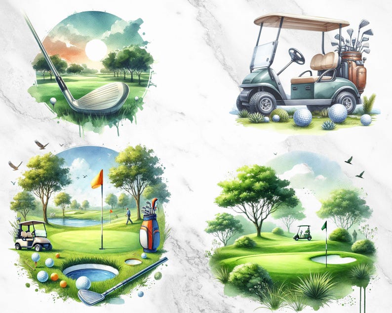 Watercolor Golf Clipart Bundle, 36 Golf PNG Images, Golf Clubs, Golf ...