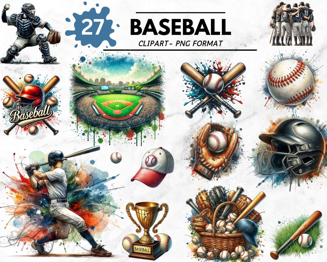 Watercolor Baseball Clipart, Bat, Glove, Jersey & Player Illustrations ...