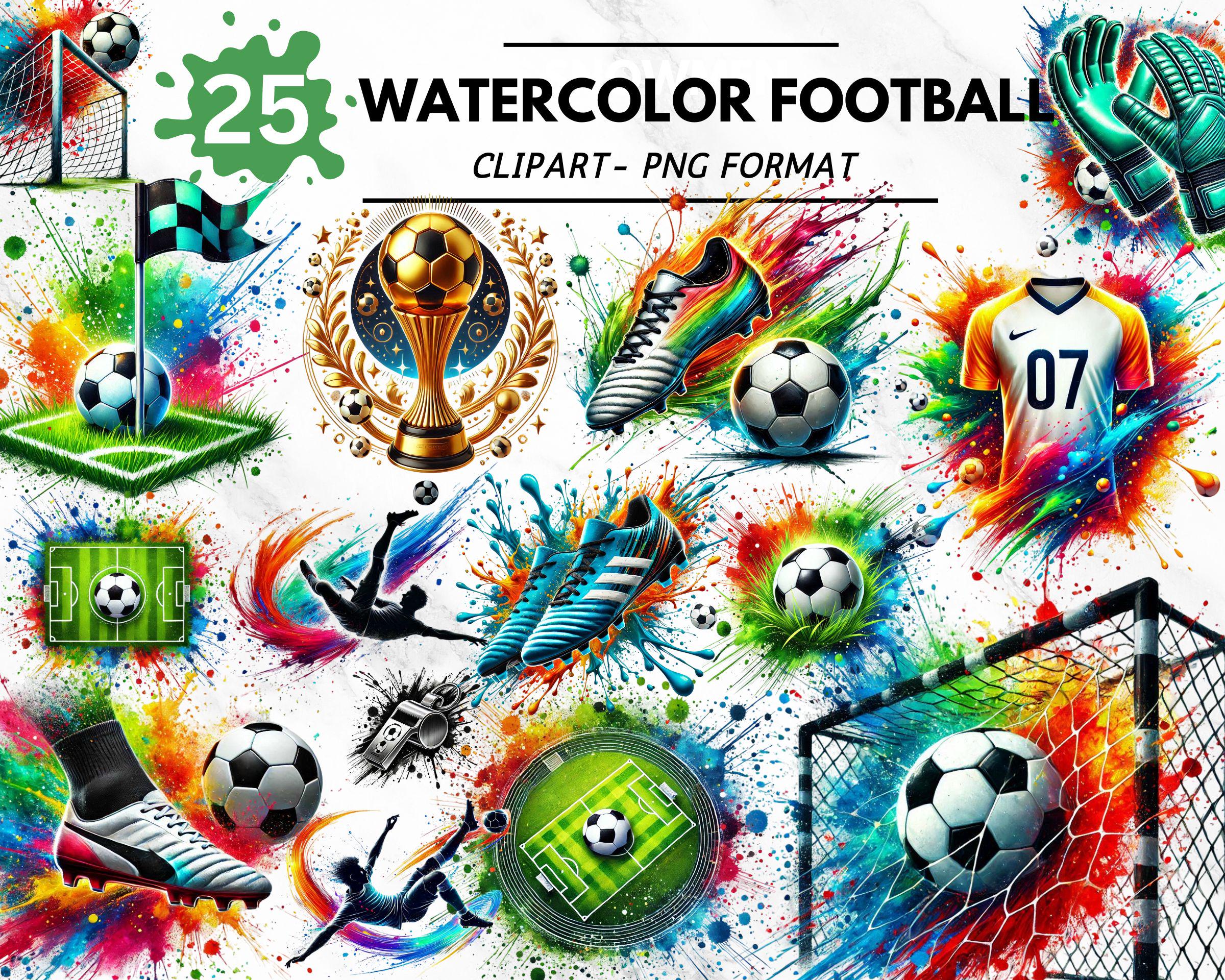 Watercolor Soccer Clipart Bundle, Football Clipart PNG, Soccer Ball and ...