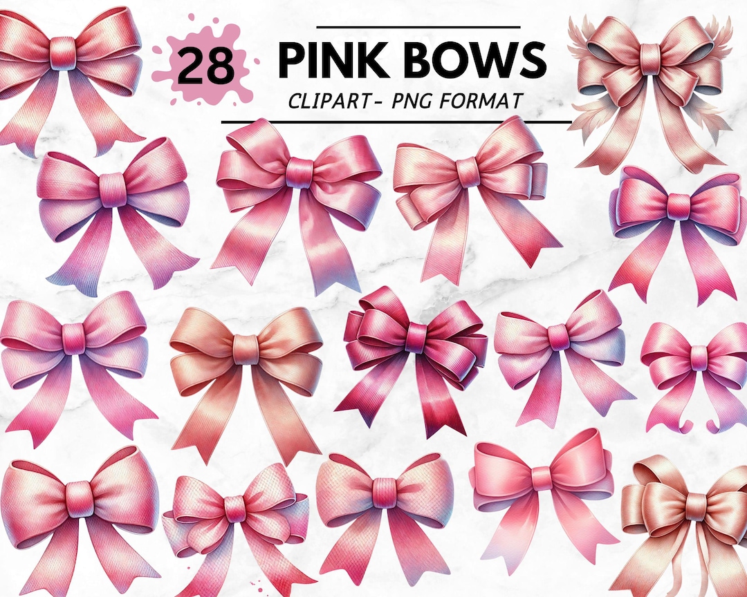Watercolor Pink Bows Clipart PNG Coquette Pink Bows Silk Ribbon Bows ...