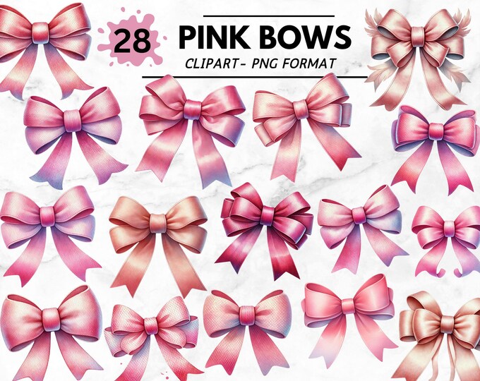 Watercolor Pink Bows Clipart PNG Coquette Pink Bows Silk Ribbon Bows ...