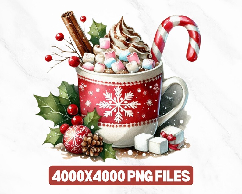 Watercolor Hot Chocolate Clipart, Hot Cocoa PNG, Christmas PNG Clipart ...