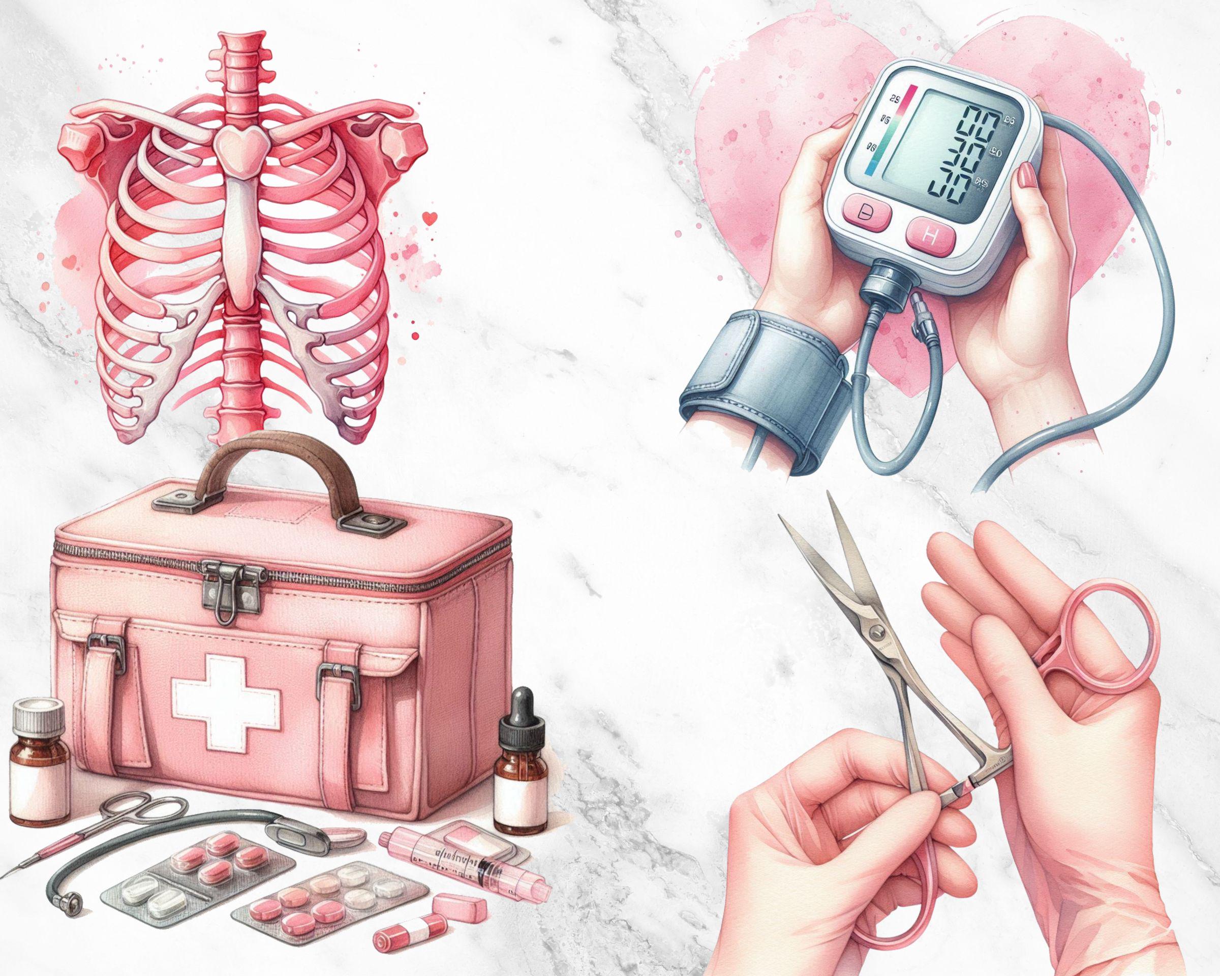 Medical Clipart Bundle, Pink Healthcare Elements PNG, Doctor and Nurse ...