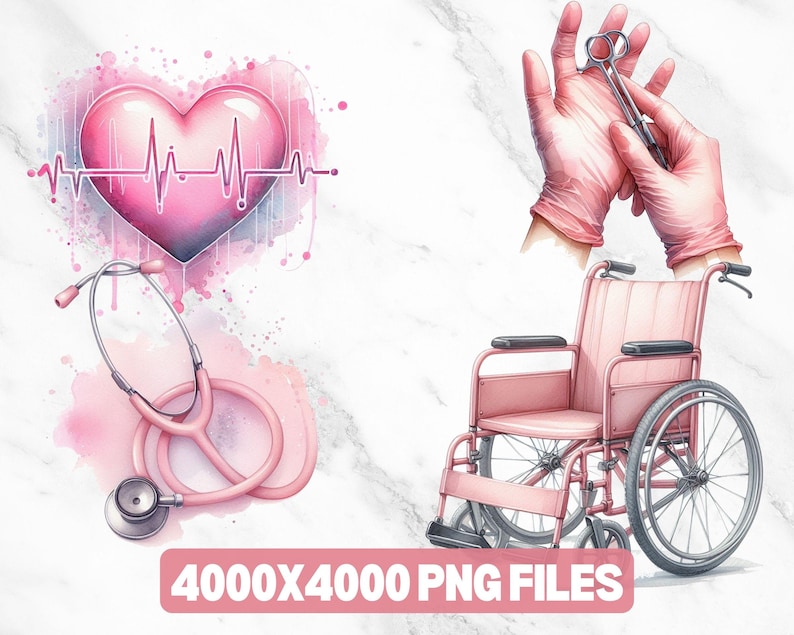 Medical Clipart Bundle, Pink Healthcare Elements PNG, Doctor and Nurse ...