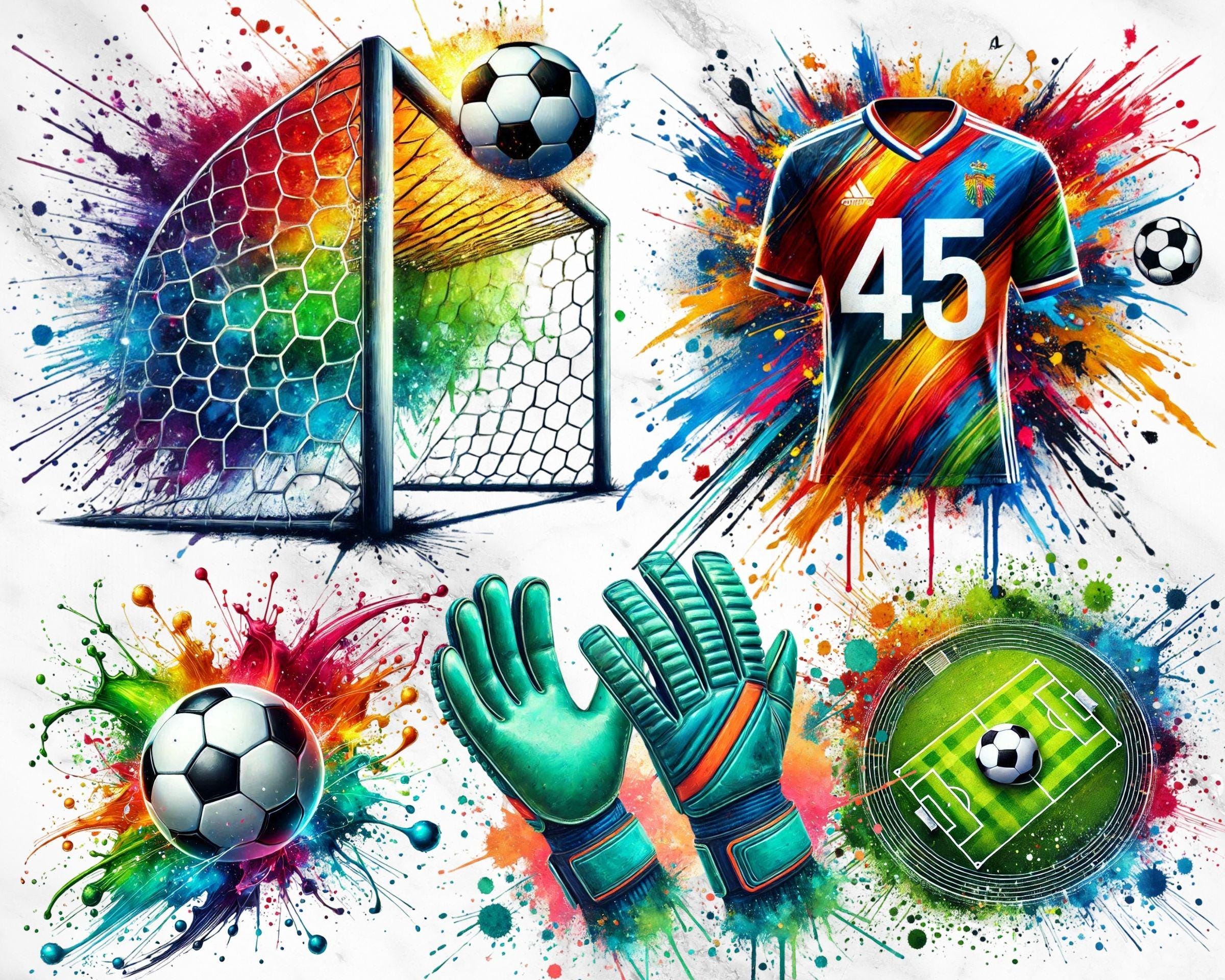 Watercolor Soccer Clipart Bundle, Football Clipart PNG, Soccer Ball and ...