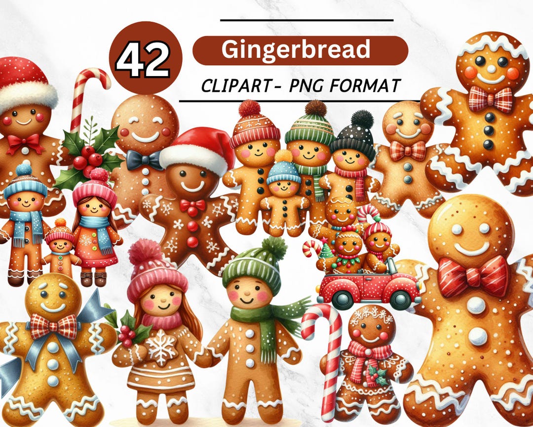 Gingerbread Man Clipart Bundle, Christmas Cookies & Santa PNG, Winter ...