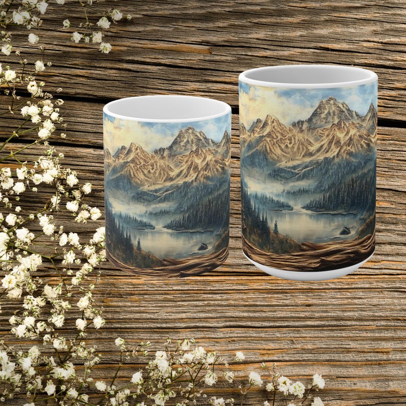 Mountain & Trees Mug Design: Carved Wood Effect (digital Download, JPG ...