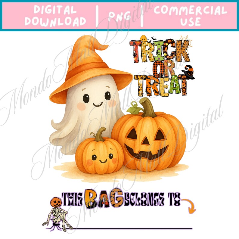 Ghost Pumpkin Halloween Bag Tag, Kids Name Design (digital Download - Etsy