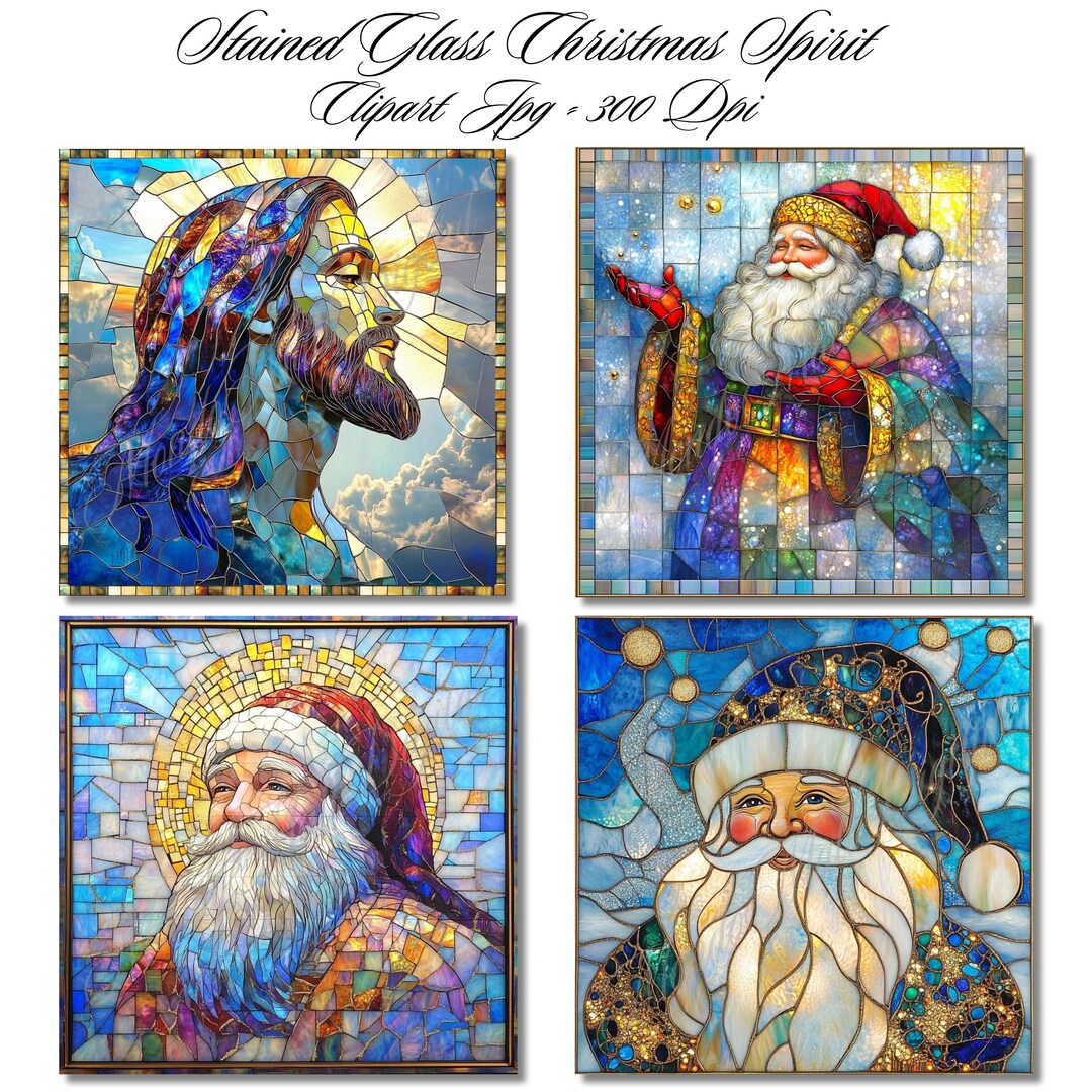 Stained Glass Christmas Spirit INSTANT DOWNLOAD Jpg Watercolor ...