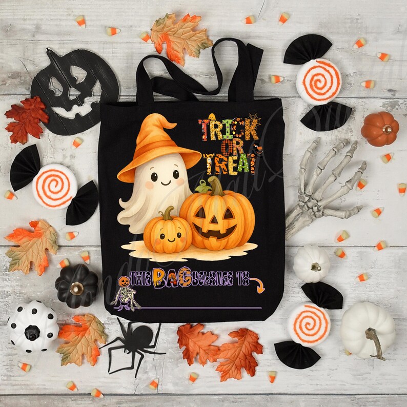 Ghost Pumpkin Halloween Bag Tag, Kids Name Design (digital Download - Etsy