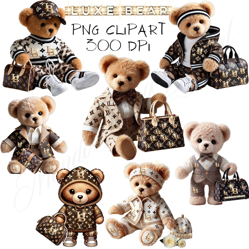 Luxe Bear Clipart: Monogram Designer PNG, Hip Hop Graffiti (digital ...