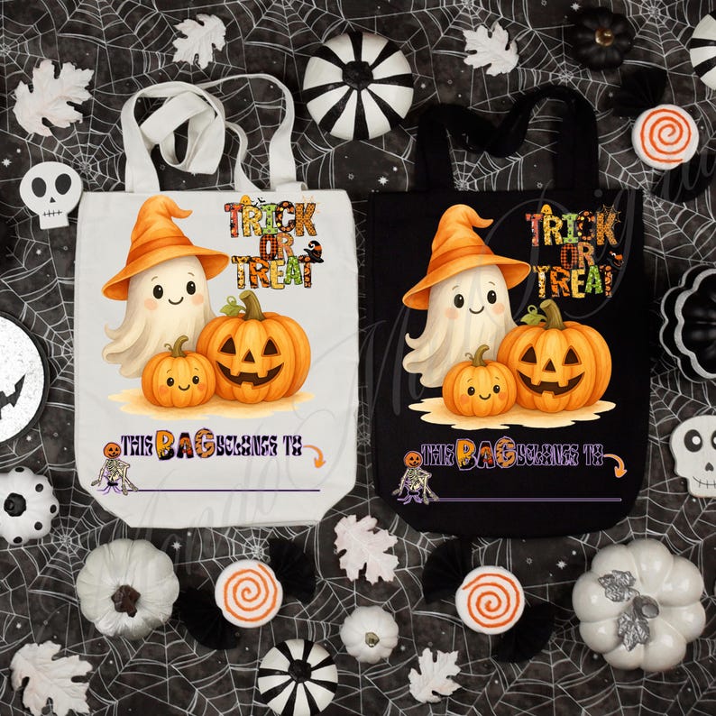 Ghost Pumpkin Halloween Bag Tag, Kids Name Design (digital Download - Etsy