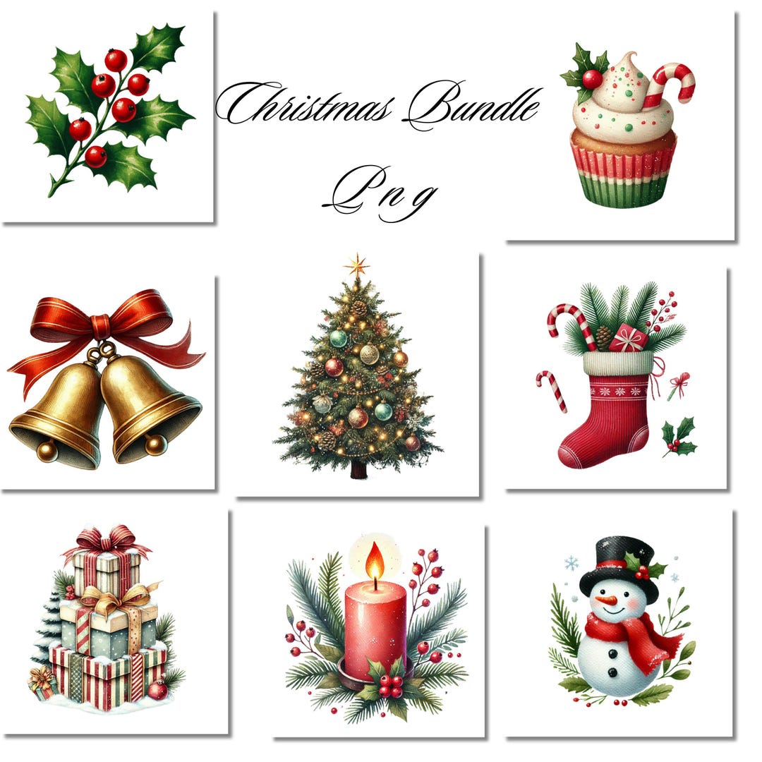 Christmas Clipart Bundle: Tree, Bells, Cupcake (digital Download) - Etsy