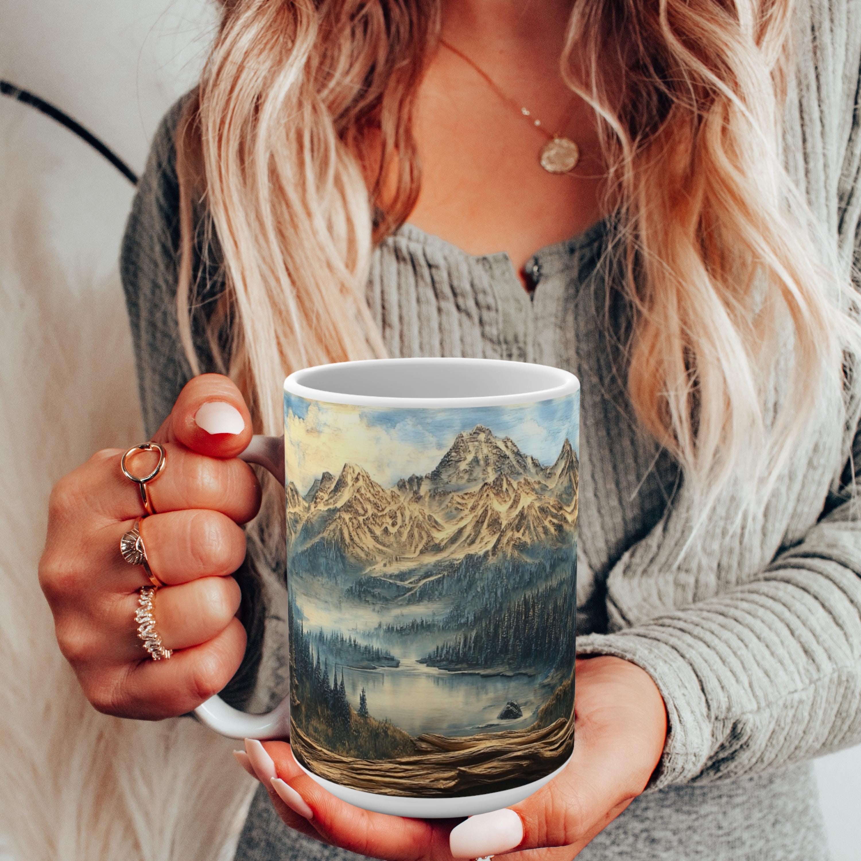 Mountain & Trees Mug Design: Carved Wood Effect (digital Download, JPG ...