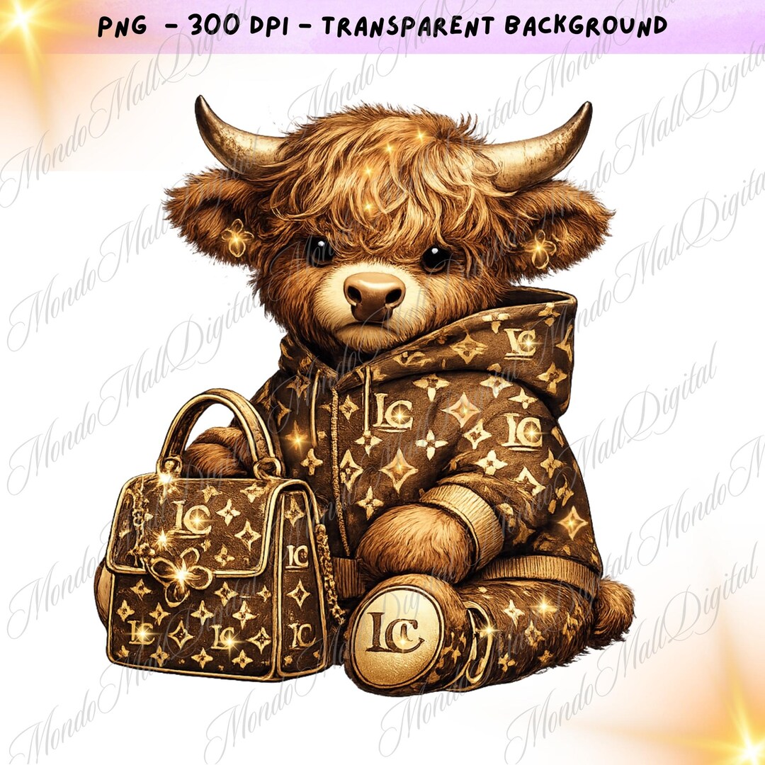 Luxury Highland Cow PNG, Designer Fashion Clipart, Monogram Hoodie ...