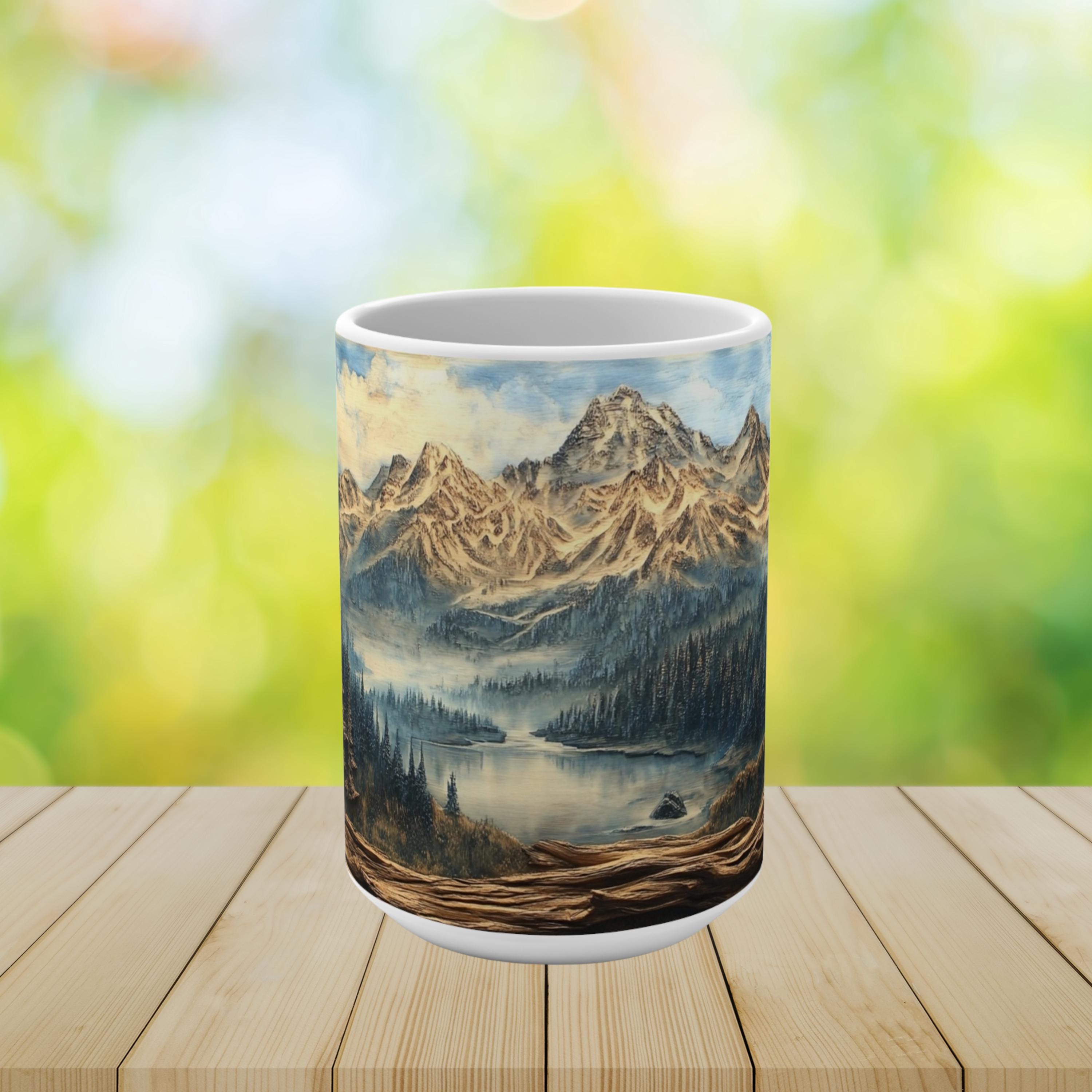Mountain & Trees Mug Design: Carved Wood Effect (digital Download, JPG ...
