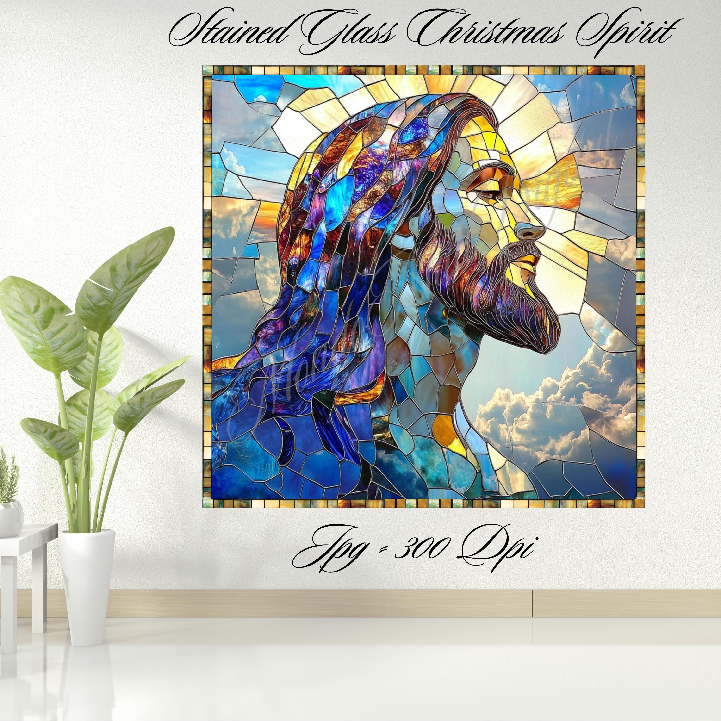 Stained Glass Christmas Spirit INSTANT DOWNLOAD Jpg Watercolor ...