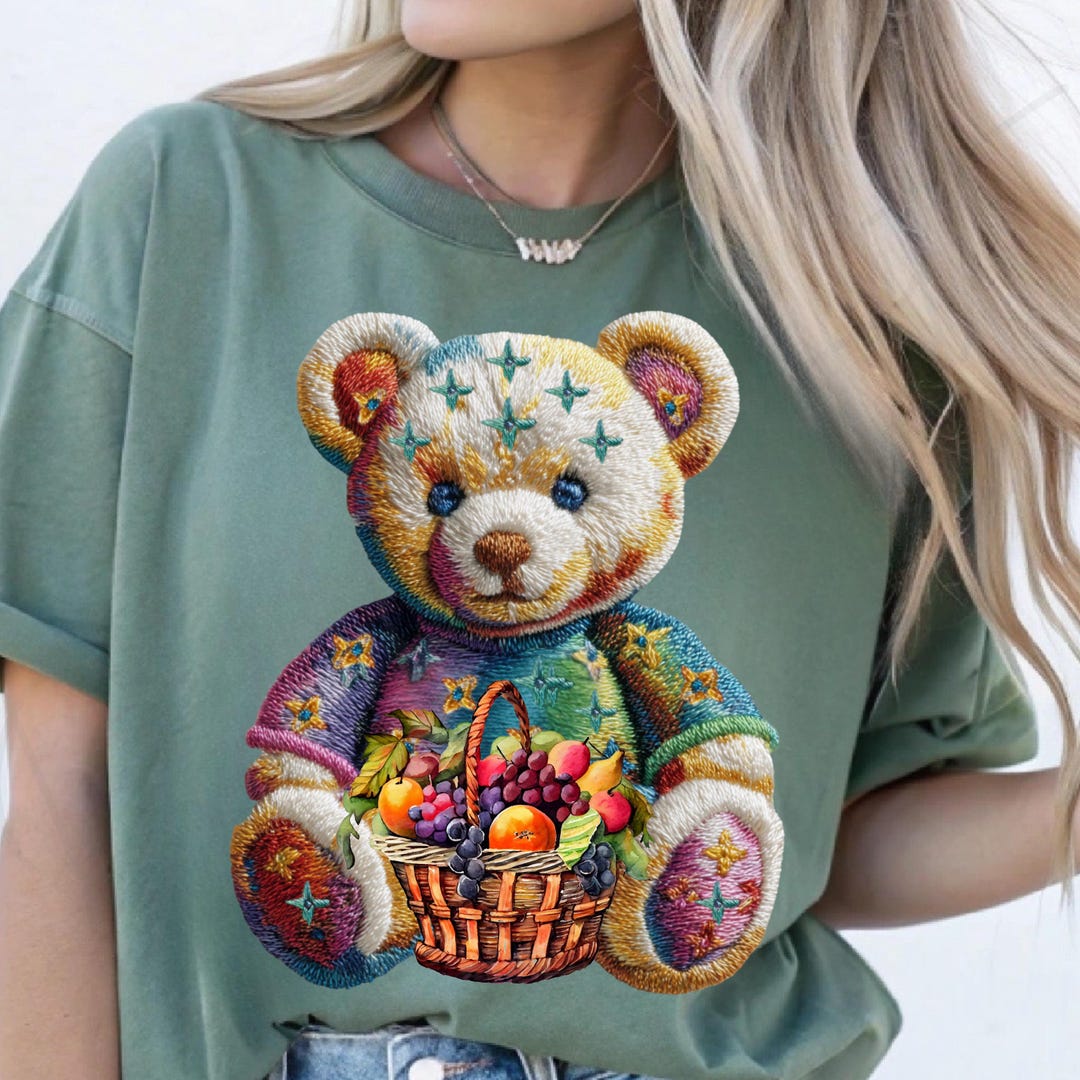 Embroidery Teddy Bear PNG: Fall Fruit Basket Clipart (digital Download ...