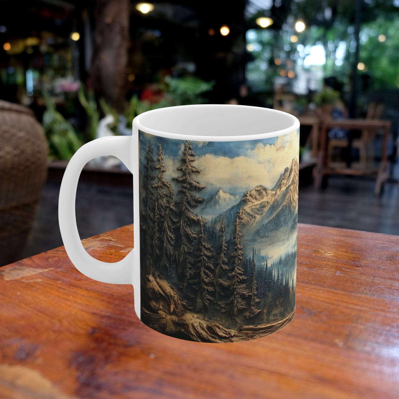 Mountain & Trees Mug Design: Carved Wood Effect (digital Download, JPG ...