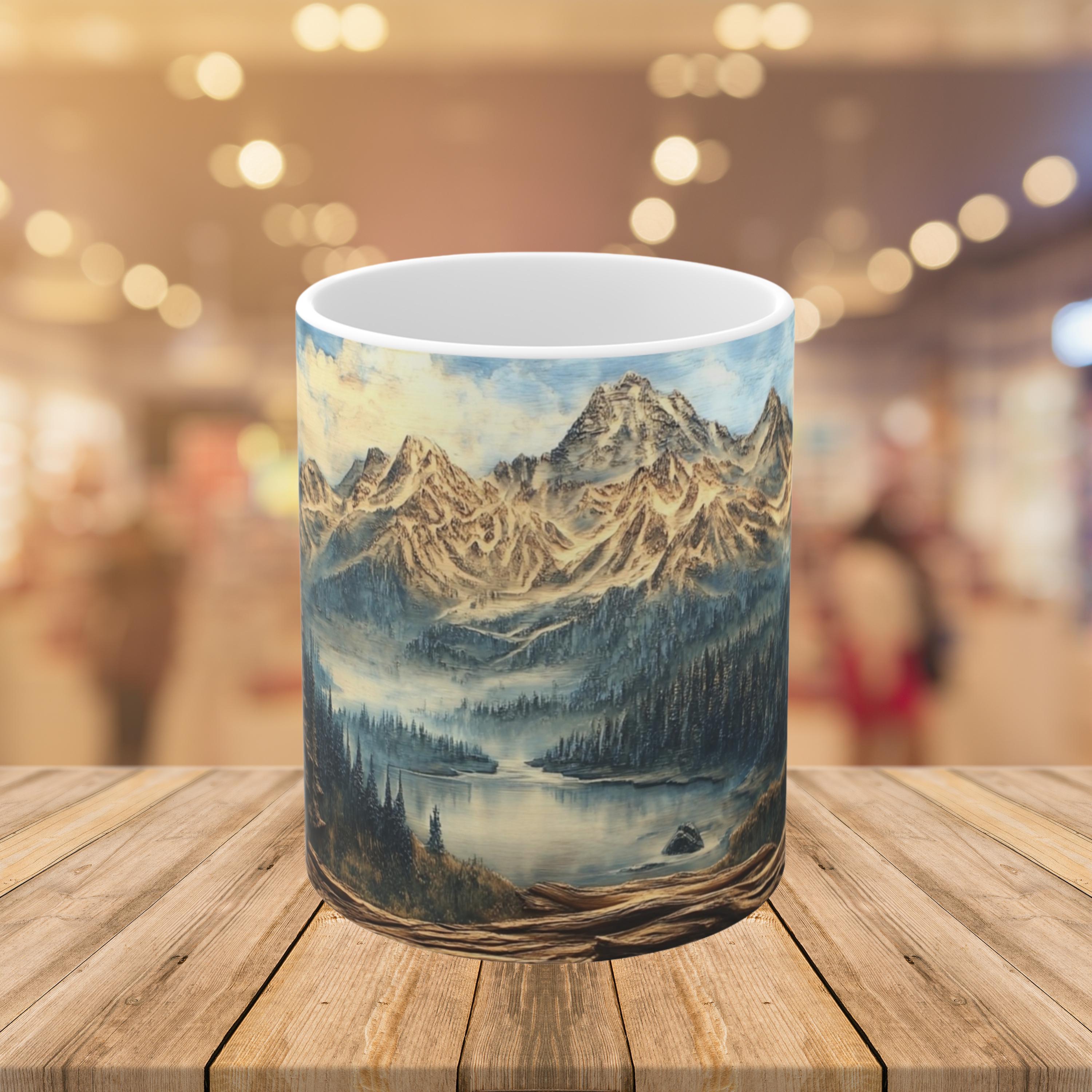 Mountain & Trees Mug Design: Carved Wood Effect (digital Download, JPG ...