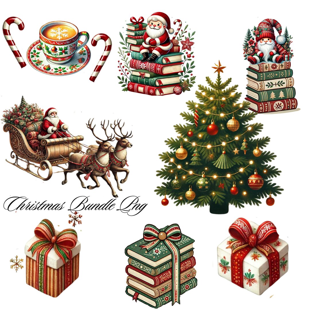 Christmas Clipart Bundle: Santa, Coffee, Candy PNG (digital Download ...