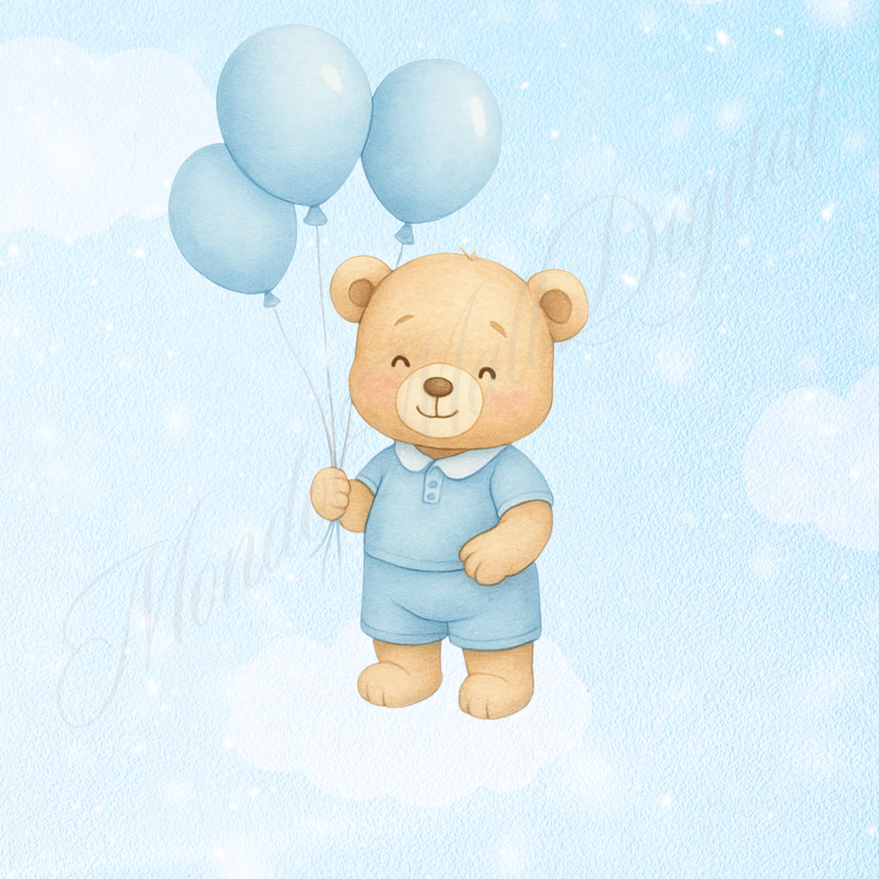 Watercolor Teddy Bear Clipart: Baby Shower PNG Graphics (digital ...
