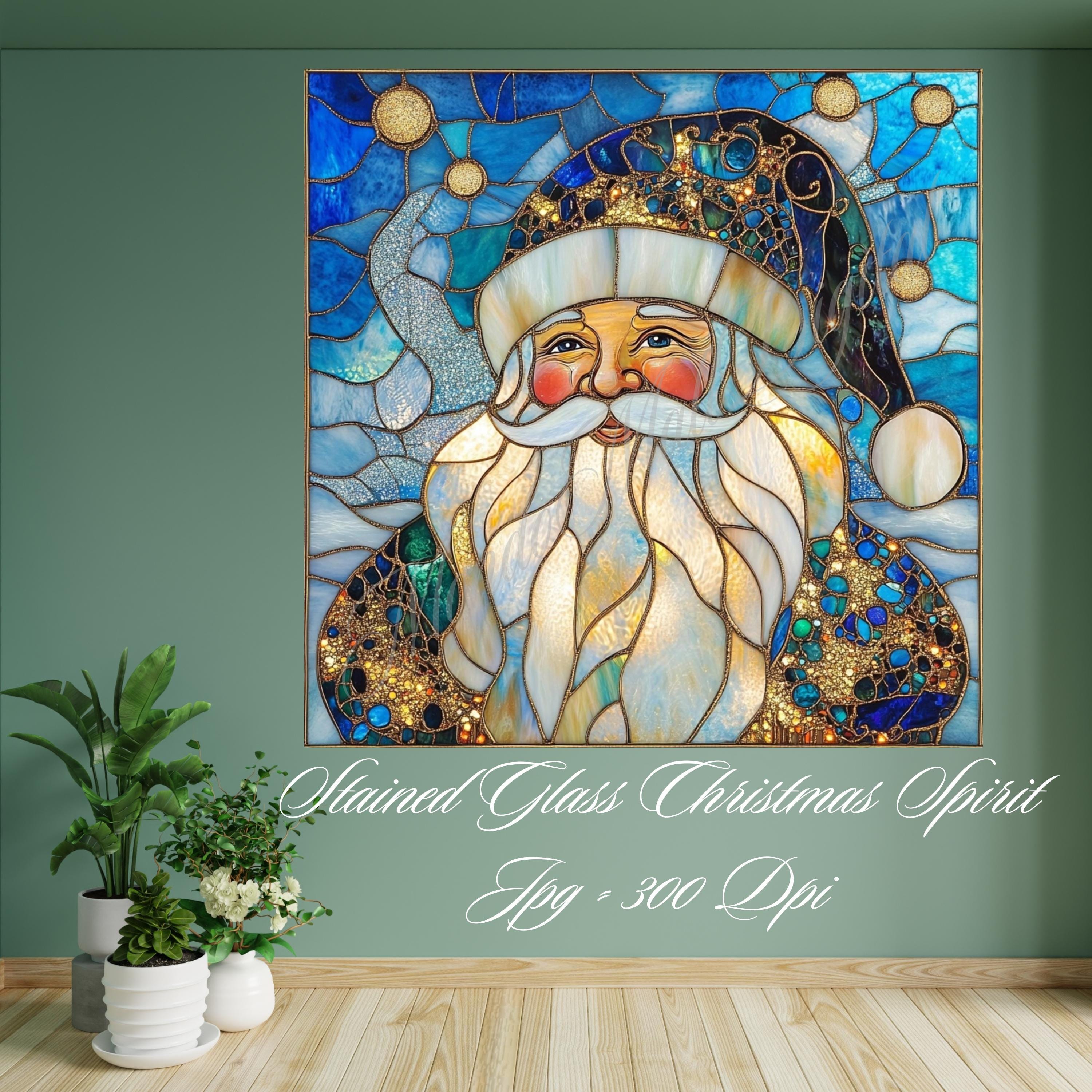 Stained Glass Christmas Spirit INSTANT DOWNLOAD Jpg Watercolor ...