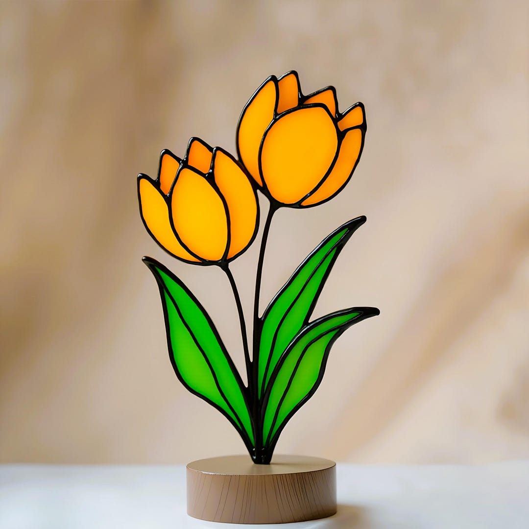 Tulip Stained Glass Pattern Glass Art Birth Flower - Suncatcher ...